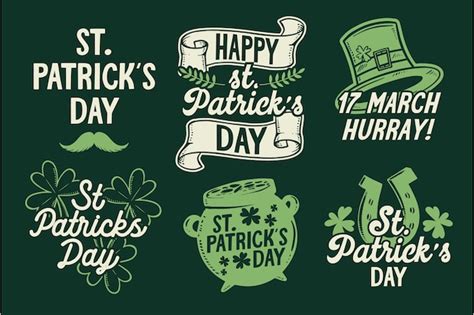 성 패트릭의 날 축하를 위해 손으로 그린 글자 모음 무료 벡터