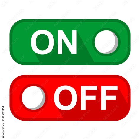 On Green And Off Red Flat Style Toggle Button Icon In Rectangular Shape Isolated On White