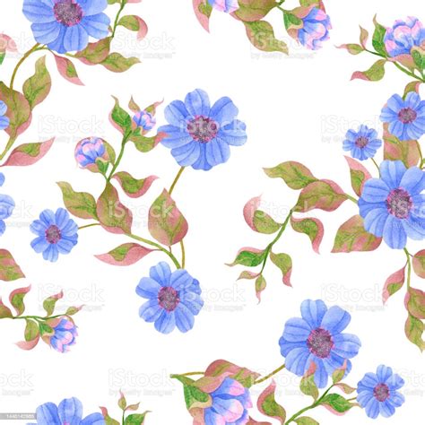 아름다운 이음새가 없는 수채화 일러스트 배경 혼합 화려한 꽃 꽃과 배경 질감 포장지 섬유 인사말 카드 템플릿 또는 벽지 디자인에 사용되는 라인 아트와 잎 0명에 대한 스톡