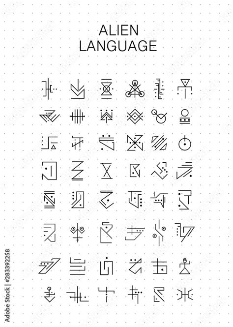 Unknown Alphabet Alien Hieroglyphics Symbols Fictional Characters Suitable For Magic