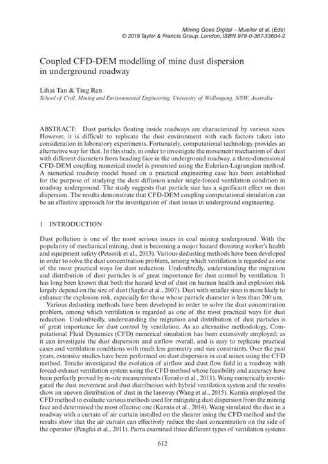 Pdf Coupled Cfd Dem Modelling Of Mine Dust Dispersion In Underground Roadway