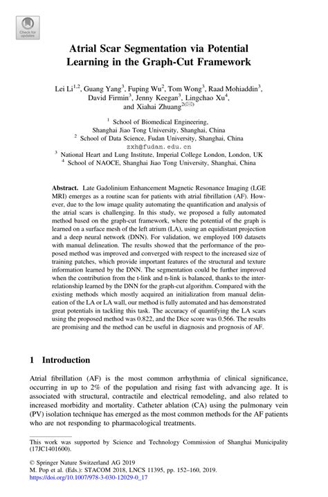 Pdf Atrial Scar Segmentation Via Potential Learning In The Graph Cut