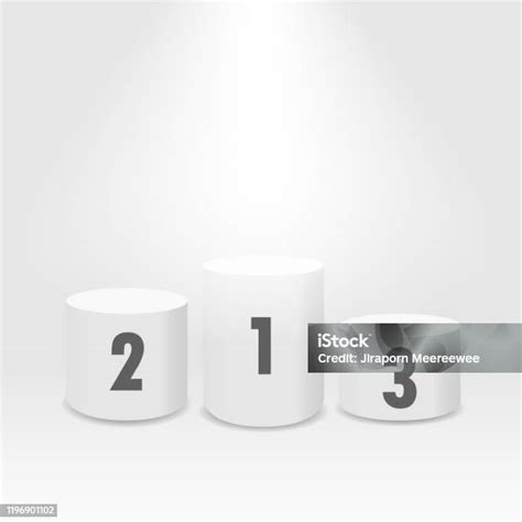 흰색 원통 템플릿입니다 3d 베이스 스탠드 포디엄 또는 스튜디오 받침대 라운드 플랫폼 쇼룸 일러스트레이션 1 2 3 번째 대회 의 우승자를위한 연단벡터 받침대에 대한 스톡