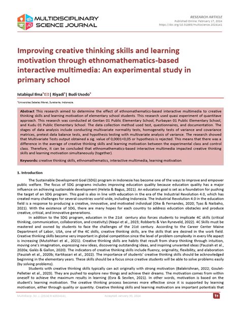 Improving Creative Thinking Skills And Learning Motivation Through Ethnomathematics Based