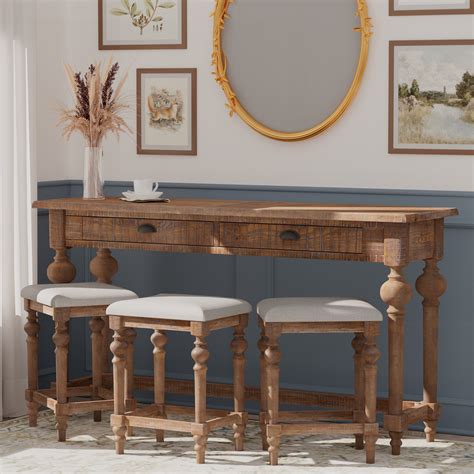 One Allium Way® Ludin Brown Console Table With 3 Stools Wayfair