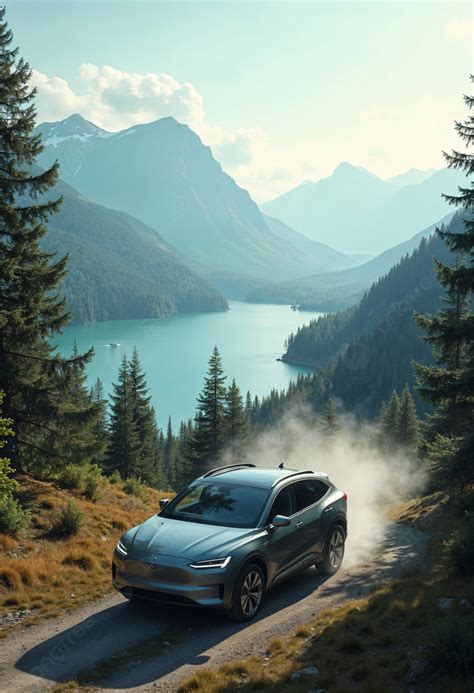 Fundo Carro Elétrico Panorâmico Dirigindo Pela Paisagem Montanhosa Papel De Parede Para Download