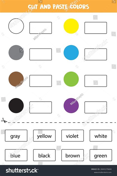 Cut Paste Colors Educational Worksheet Learning Stock Vector Royalty