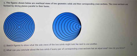 Solved The Figures Shown Below Are Overhead Views Of Two Geometric Solids And Their