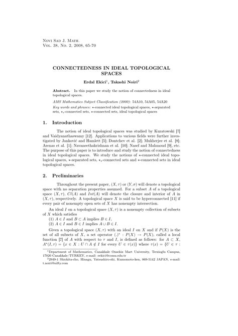 Pdf Connectedness Of Ideal Topological Spaces