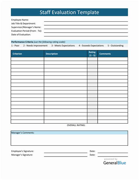 Free Excel Staff Evaluation Templates