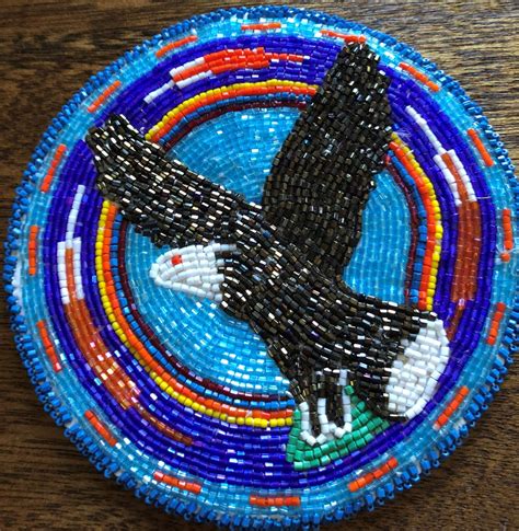 Native American Hand Crafted Beaded Eagle Medallion Indigenous Arts