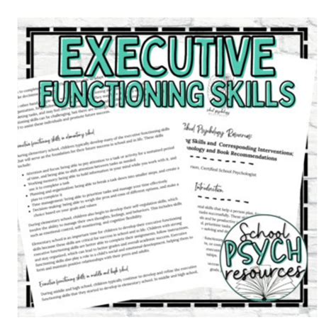 Executive Functioning Cheat Sheet Interventions School Psychology
