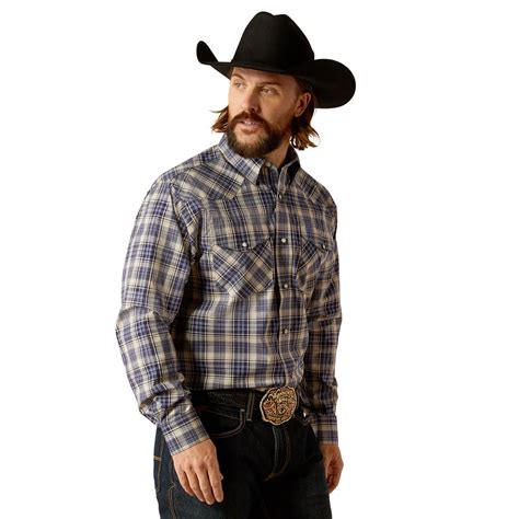Ariat Mens Shirt Pro Series Long Sleeve Snap Button Sandy Navy Blue