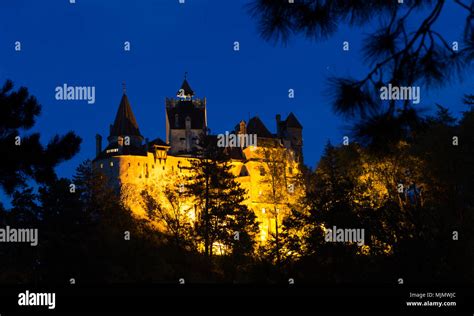 Medieval Bran Castle Commonly Known As Dracula Castle At Night Romania
