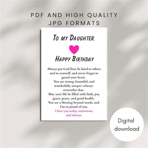 Daughter Birthday Blessing Card Printable Christian Prayer Note Instant