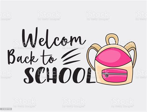 학교 낙서 클립 아트 인사말 카드 환영 합니다 다시 배너 전단지 만화 벡터 일러스트입니다 타이 포 그래피 스크립트 텍스트입니다 3차원 형태에 대한 스톡 벡터 아트 및 기타