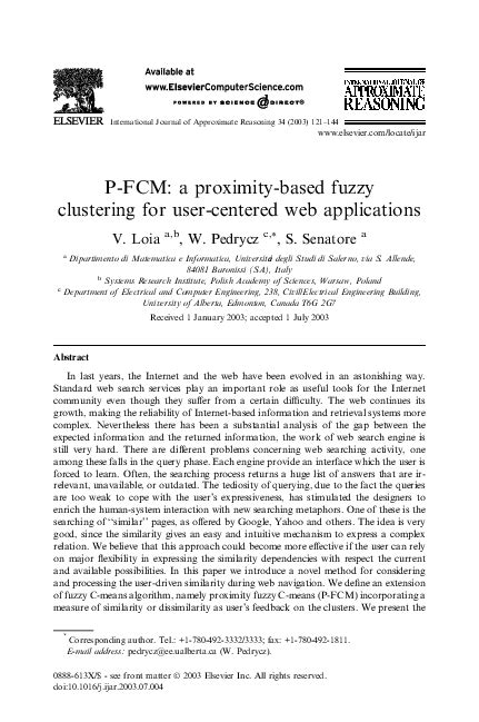 Pdf P Fcm A Proximity Based Fuzzy Clustering For User Centered Web