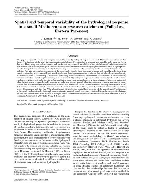 Hydrological Processes 2007 Latron Spatial And Temporal Variability Of The Hydrological