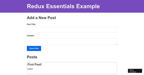 Redux Essentials Example Codesandbox