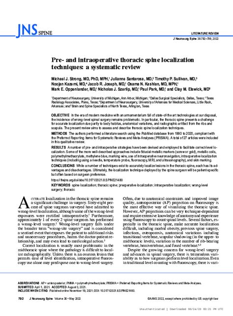 Pdf Pre And Intraoperative Thoracic Spine Localization Techniques A Systematic Review