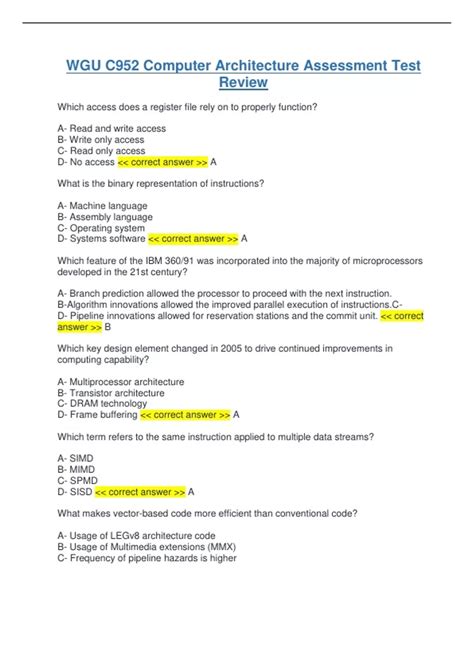 Wgu C952 Computer Architecture Assessment Test Review Wgu C952