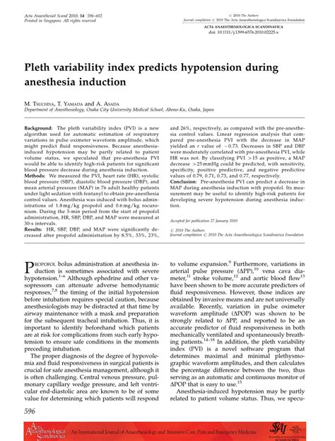 Pdf Pleth Variability Index Predicts Hypotension During Anesthesia Induction