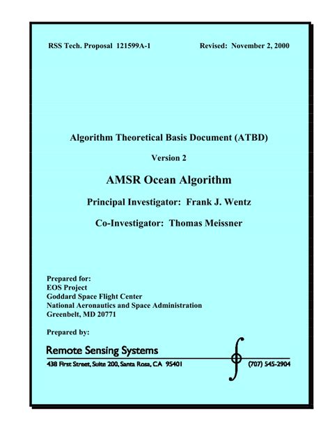 Pdf Amsr Ocean Algorithm Algorithm Theoretical Basis Document