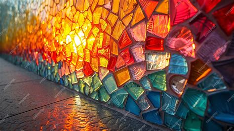 Premium Photo Vibrant Colored Glass Wall At Sunset Modern Art
