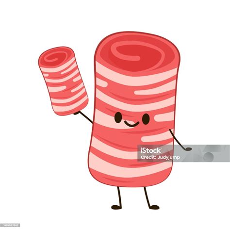 냄비 중국 음식을위한 원시 쇠고기 조각 이탈리아 프로슈토 크루도 또는 스페인 하몽 흰색 배경에 격리된 롤 고기 캐릭터 건강한 생활방식에 대한 스톡 벡터 아트 및 기타 이미지