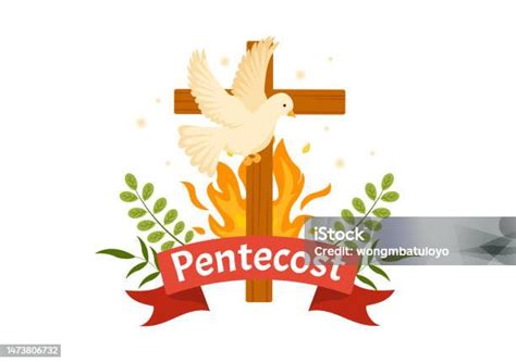 오순절 일요일 불꽃과 성령 비둘기 가톨릭 또는 기독교 종교 문화 휴일 플랫 만화 손으로 그린 템플릿 오순절에 대한 스톡 벡터 아트 및 기타 이미지 Istock