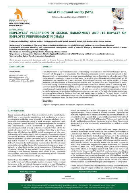 Pdf Employees Perception Of Sexual Harassment And Its Impacts On