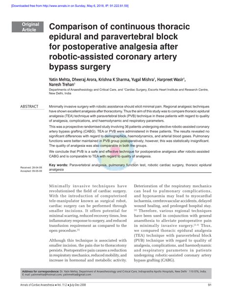 Pdf Comparison Of Continuous Thoracic Epidural And Paravertebral Block For Postoperative