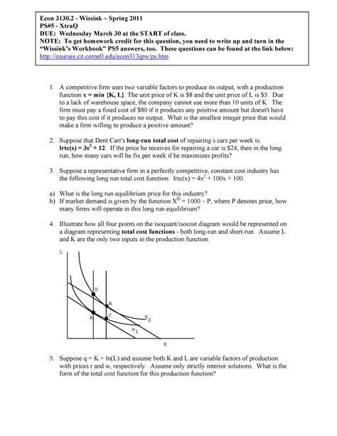 Seminar Assignments Problem Set Extra Questions 5 Econ 3130 Wissink Spring 2011 Xtraq Due