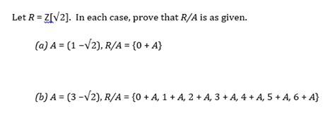 Solved Let R Z 2 In Each Case Prove That R A Is As Given Chegg Com