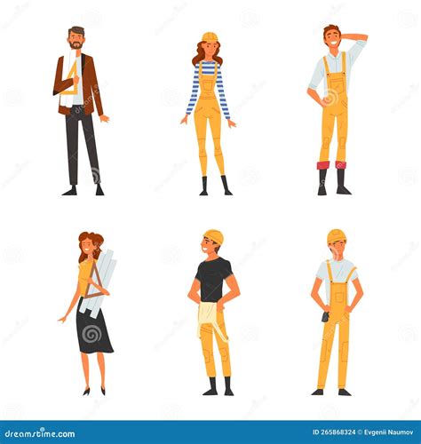 Builder Architect Engineer Foreman Repairman Technician Workers And Engineers Cartoon