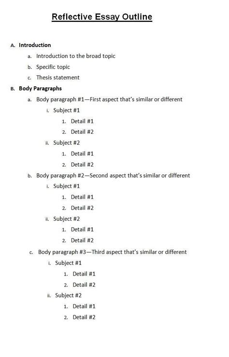 Reflective Essay Outline Example Free Excel Templates