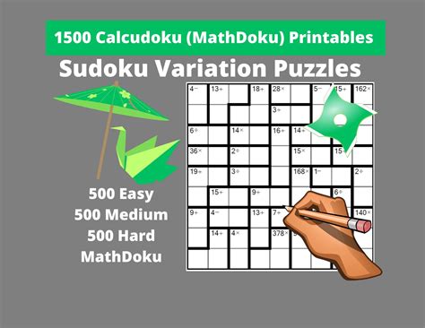 Calcudoku Mathdoku Printable Pdf Bundle Of 1500 Easy Medium And Hard Sudoku Variation