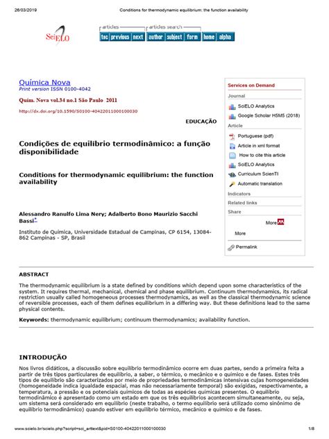 Conditions For Thermodynamic Equilibrium The Function Availability