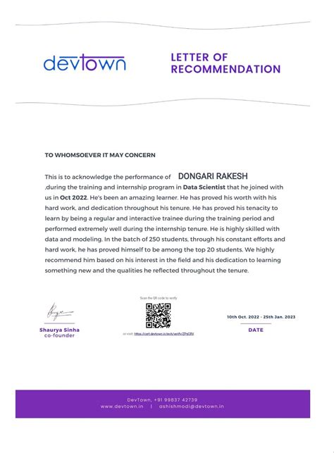 Letterofrecommendation Devtown Dataanalyst Datascientist Ai