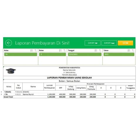 Paket Excel Keuangan Spp Sekolah Format Vba Laporan Pembayaran