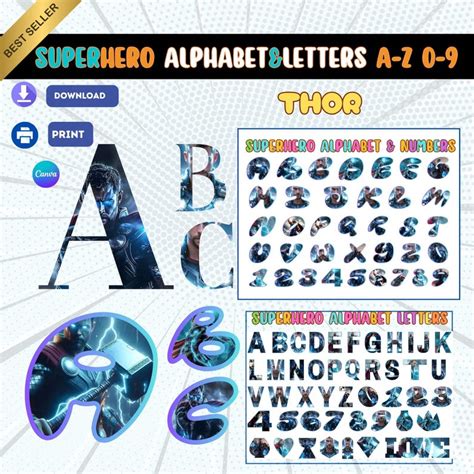 Thor Alphabet And Number Font Set Superhero Letters Lightning Clipart