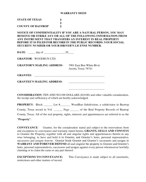 Free Printable Warranty Deed Texas Printable Templates