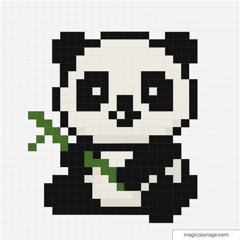 Pixel Art Adorable Panda With Bamboo In Pixelated Patterns