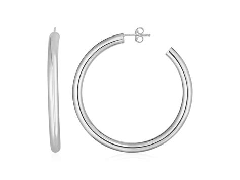 14k White Gold Polished Hoop Earrings4x40mm Richard Cannon Jewelry