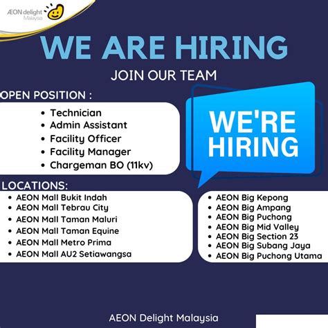 AEON Delight (Malaysia) Sdn Bhd on LinkedIn: #jobvacancy #hiring # ...