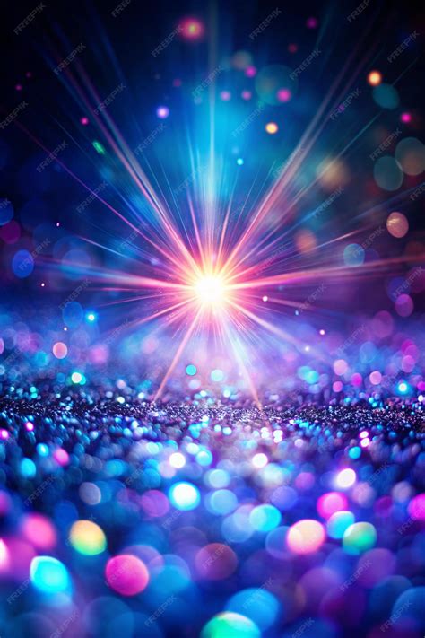 Blur neon light Lens flare overlay Bokeh fluorescent flash gleam Defocused blue purple color ...