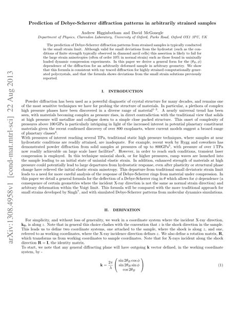 Pdf Prediction Of Debye Scherrer Diffraction Patterns In Arbitrarily