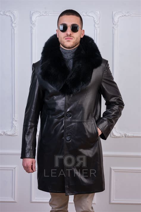 ️Мъжко кожено манто с лисица - ГОЯ LEATHER