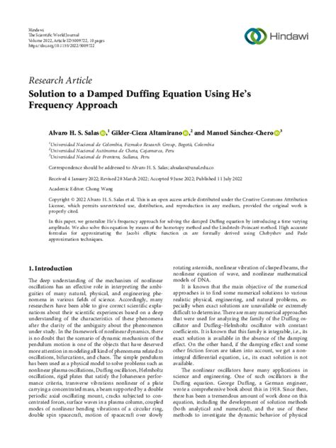 Pdf Solution To A Damped Duffing Equation Using Hes Frequency Approach