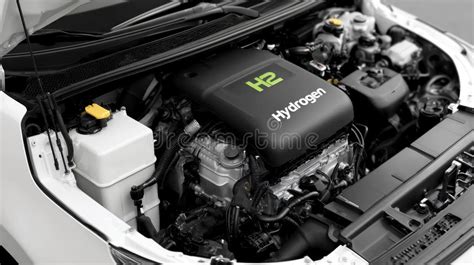 Hydrogen Engine In Car With H2 And Hydrogen Labels Showcasing Eco